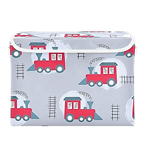 Krafig Toy Trains Foldable Storage Box Large Cube Organizer Bins Containers Baskets with Lids Handles for Closet Organization, Shelves, Clothes, Toys