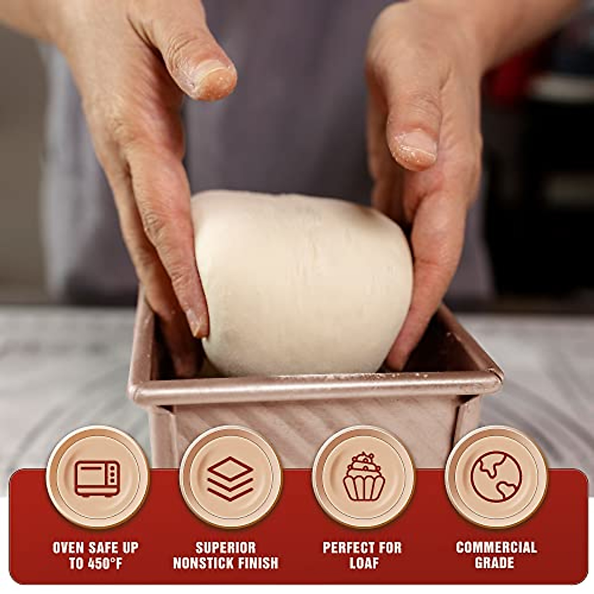 KITESSENSU Pullman Loaf Pan with Lid, 1 lb Dough Capacity Non-Stick Bakeware for Baking Bread, Carbon Steel Corrugated Bread Toast Box Mold with Cover for Baking Bread, Gold