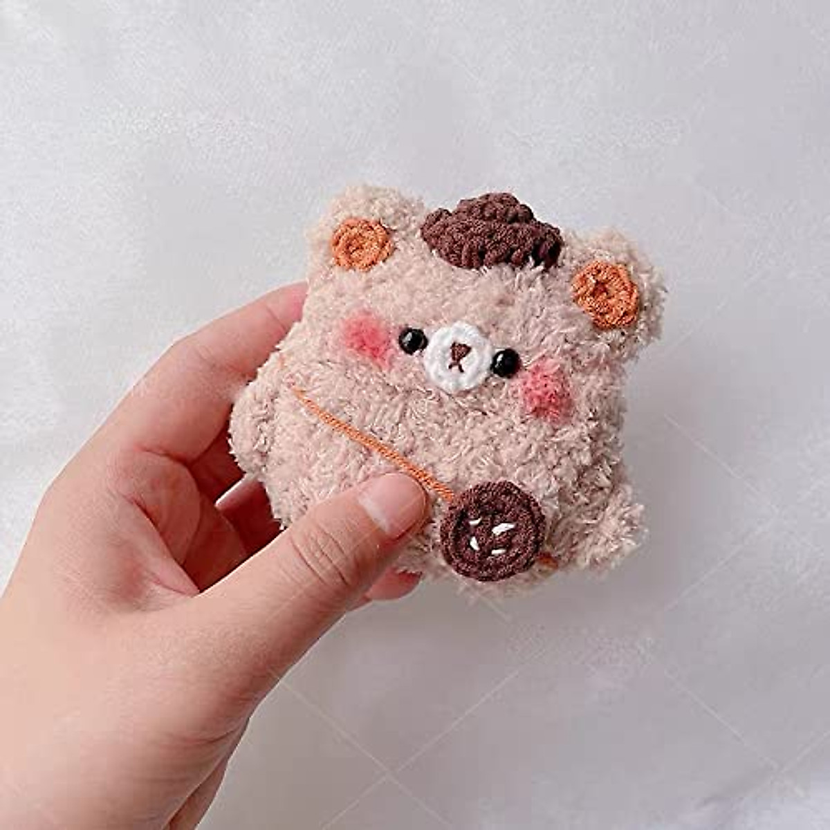 EJOSHELL Cute Cartoon Handmade Knit Brown Bear Animal Plush Case Compatible with Airpods Pro Girly Headphone Cover for Girls Boys