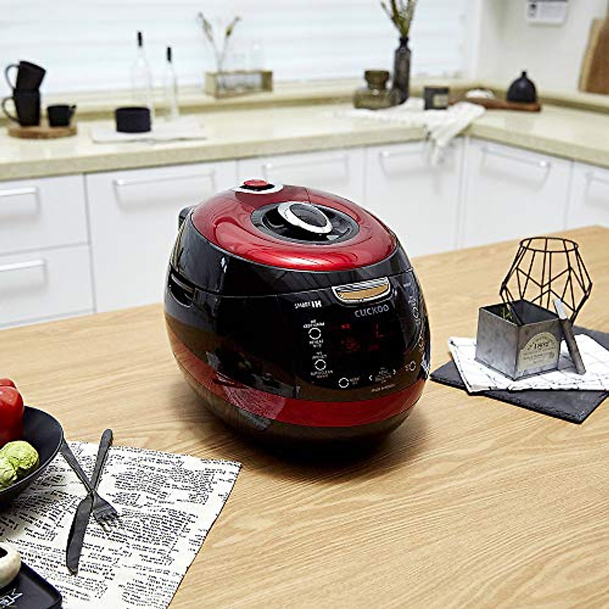 CUCKOO CRP-HZ0683FR | 6-Cup (Uncooked) Induction Heating Pressure Rice Cooker | 13 Menu Options, Auto-Clean, Voice Guide, Made in Korea | Black/Red
