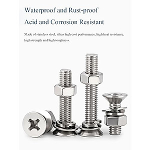 COYOUCO 200PCS M5X6/8/10/12/14Mm Flat Head Machine Screw Cross Recessed Threaded Countersunk Screw Bolt Nuts Flat Lock Washer201stainless Steel,M5*12 200