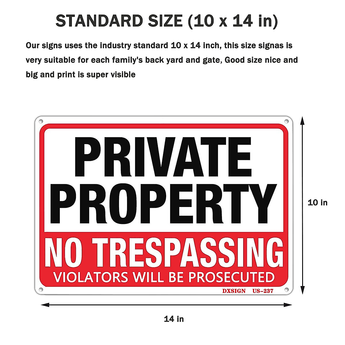 4 Pack Private Property No Trespassing Sign Metal 10"x14" Rust Free Aluminum,Indoor & Outdoor Use for Fence and Yard