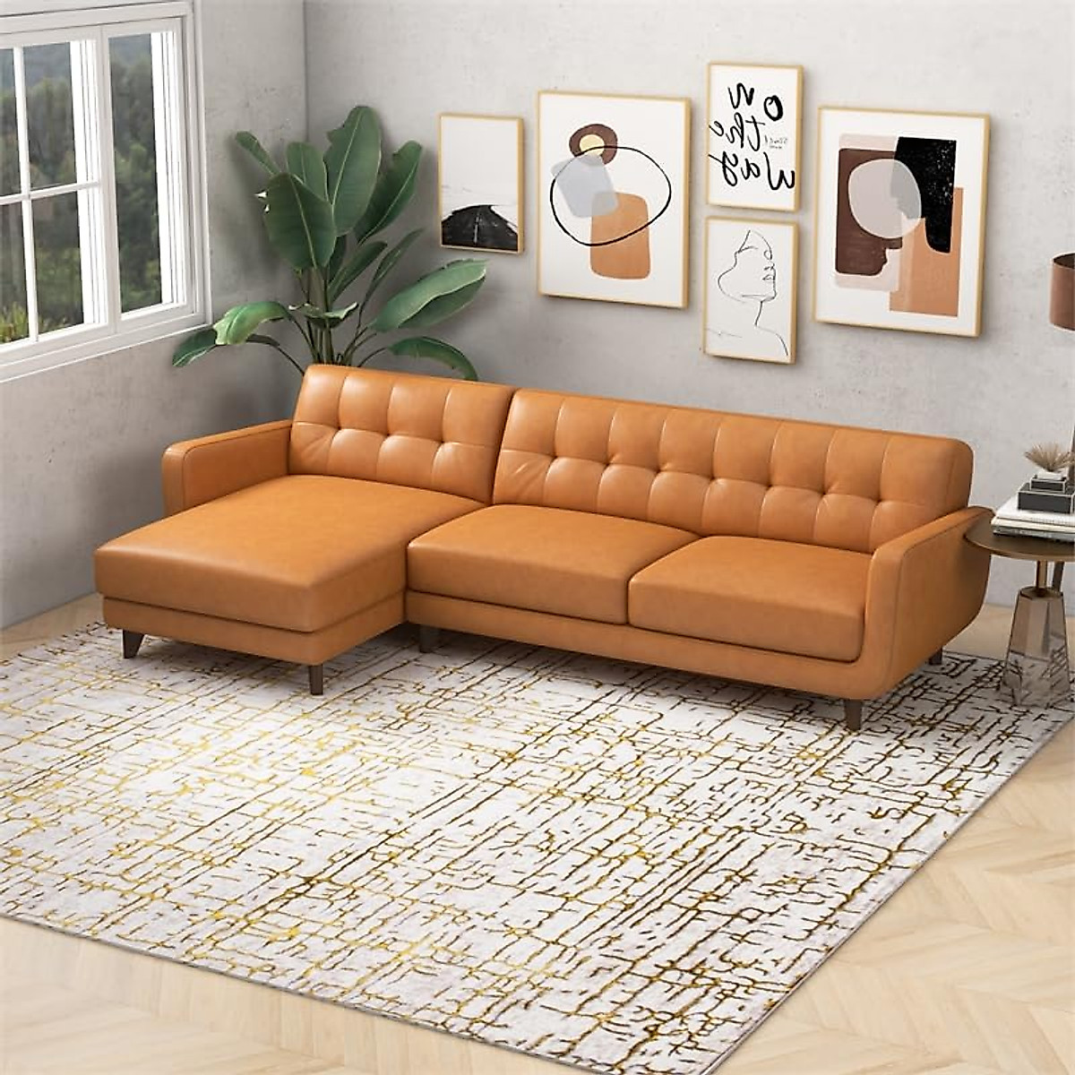 ASHCROFT Davis Modern Living Room Top Leather Corner Sectional Couch in Brown