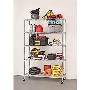 Home Storage Space HSS 5 Tier Wire Shelving Rack with Casters, 18" Dx48 Wx75 H, Chrome