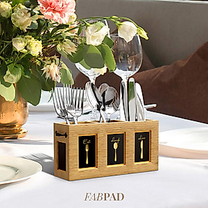 Bamboo Silverware Caddy, Cutlery Holder with Handle - 3 Compartment Utensil Holder and Easy to Clean Spoon Fork Knife Holder - Non-Slip utensil holder for kitchen counter and farmhouse kitchen décor