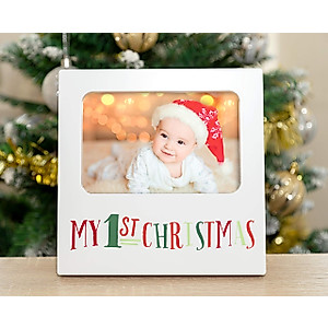 Kate & Milo My 1st Christmas Baby Photo Frame, Holiday Baby’s First Year Keepsake, Holiday Home Décor, Christmas Home Accessory, Newborn Tabletop Picture Frame, 4” x 6” Photo Insert, White