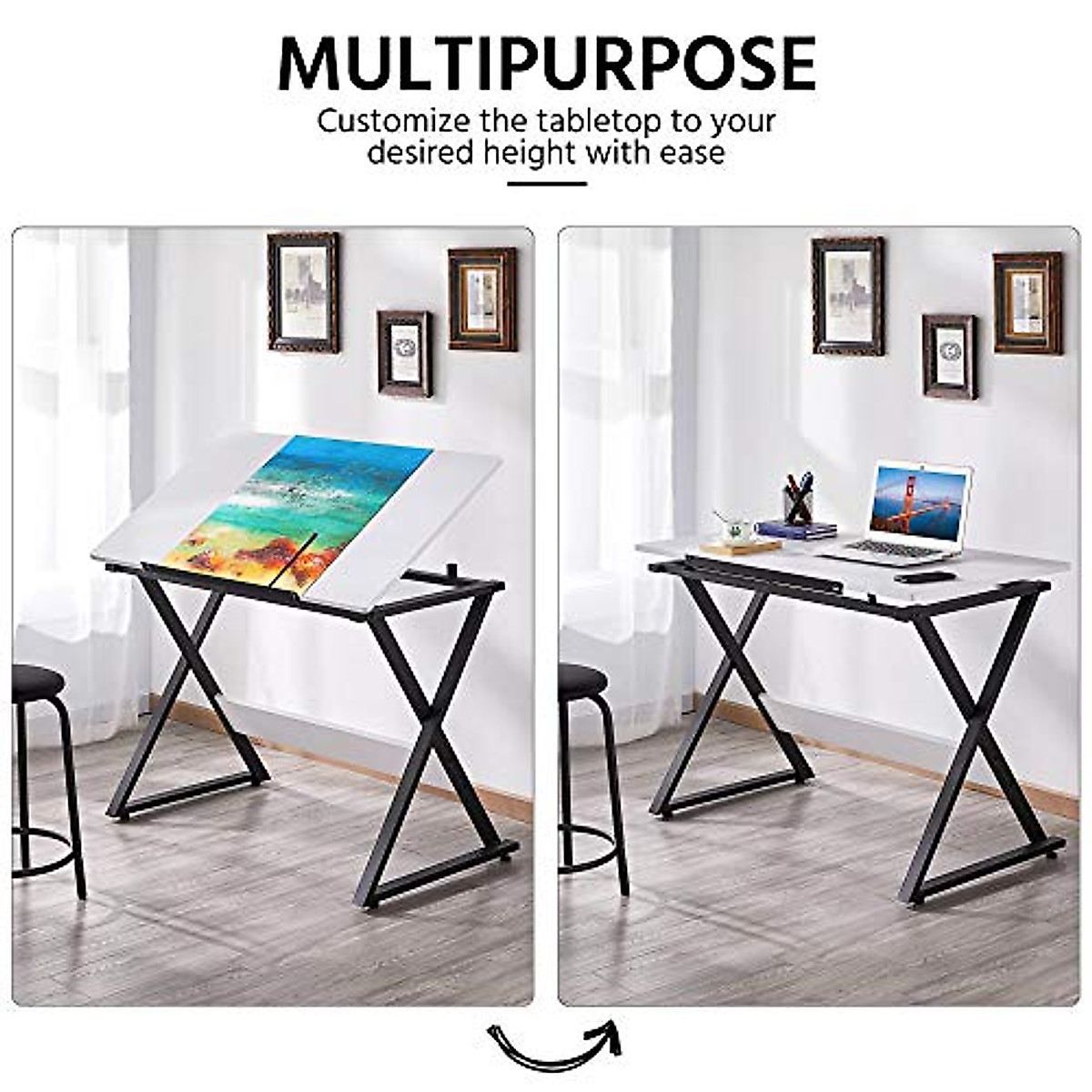 Yaheetech Drafting Table for Artists Art Desk Drawing Painting Studying Table w/Tilted Tabletop Art Craft Work Station for Adults Teens Home Office School Use