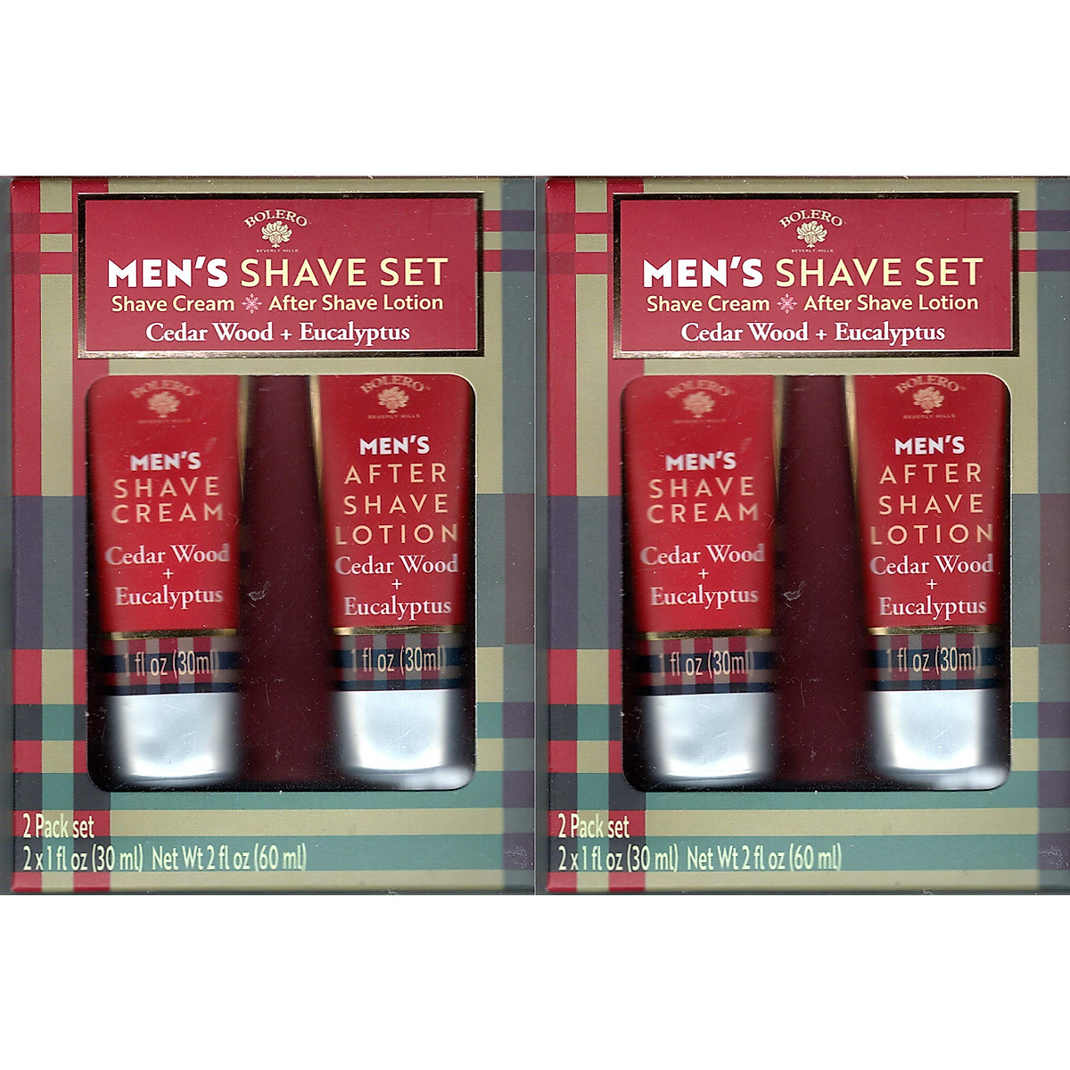 Bolero Beverly Hills Cedar Wood + Eucalyptus Men's Shave and After Shave Lotion Cream 2 Pack Set Moisturize 2 x 1fl oz (30ml) (Set of 2 Pack)