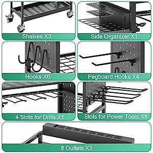 Sttoraboks Power Tool Organizer Cart with Charging Station, Garage Floor Workshop Rolling Storage Cart on Wheels for 6 Mobile Drill, Mechanic, Power Tool Box Utility Cart with Battery Charging, Black