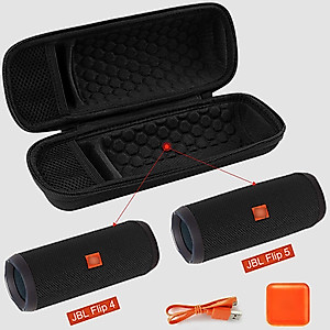 Comecase Portable Bluetooth Speaker Case for JBL FLIP 6 / 5 / 4, Hard Travel Storage Holder with Adjustable Shoulder Strap, Waterproof Speaker Case with Internal Pockets for Cables & Charger - Black