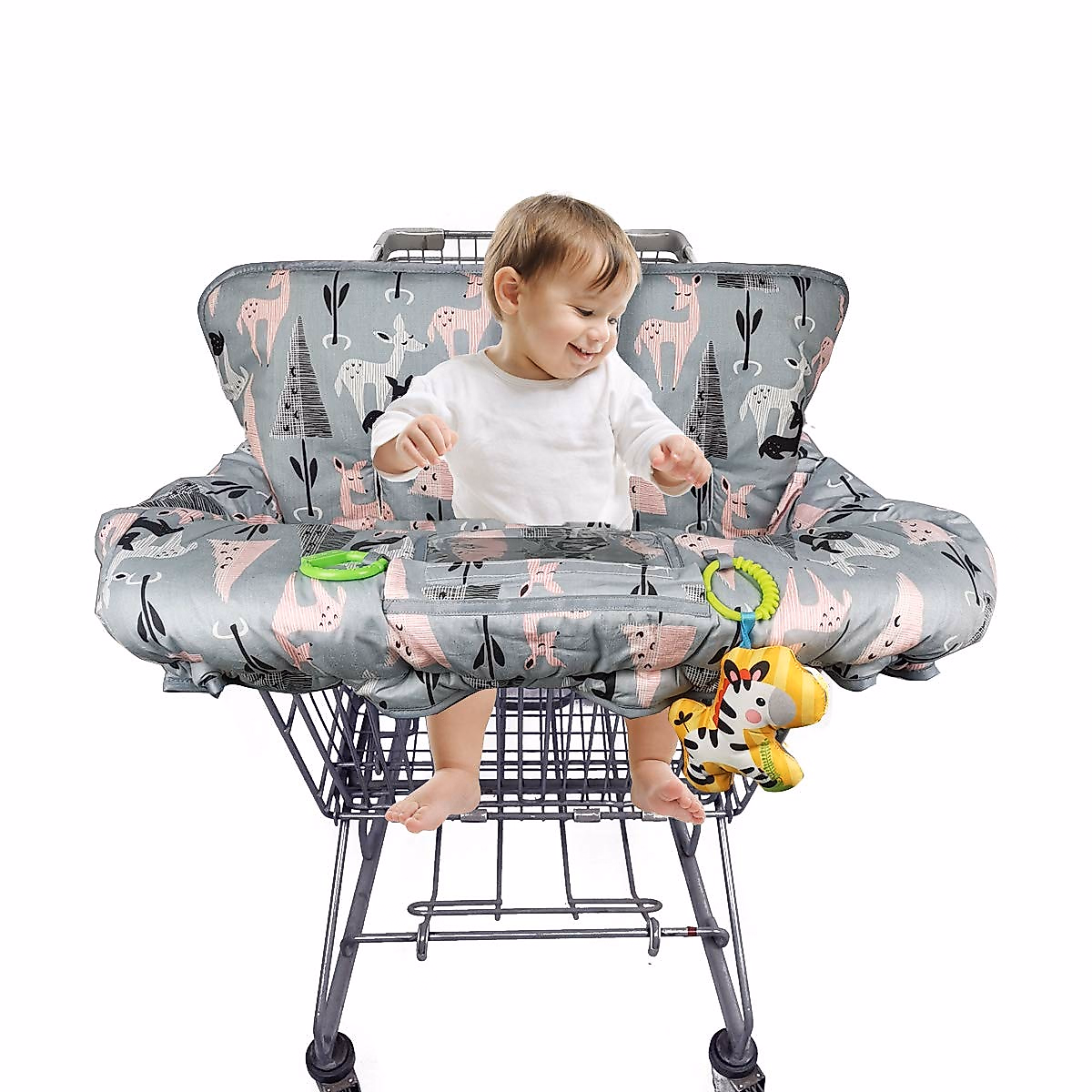 ICOPUCA Shopping Cart Cover, 2-in-1 cart Cover for Babies N high Chair Cover, Padded Grocery cart Cover for Baby boy Girl,with Split/Padded/Reversible seat Cushion, Deer