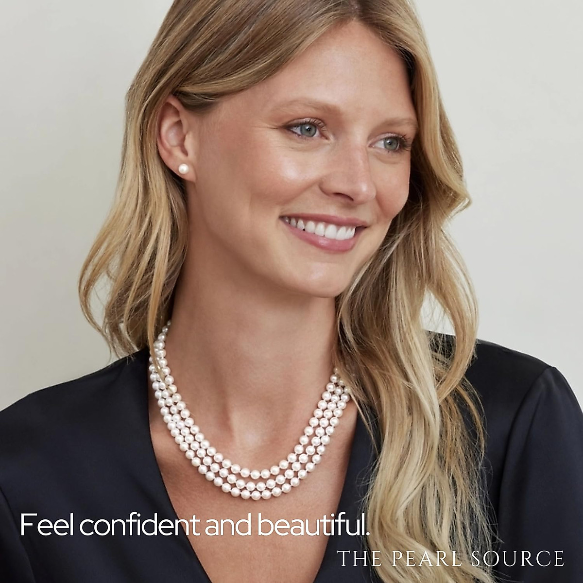 The Pearl Source Sterling Silver 7-8mm AAAA Quality Triple Strand White Freshwater Cultured Pearl Necklace for Women in 16-17-18" Princess Length