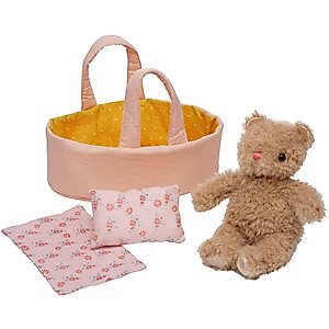 Manhattan Toy Moppettes Bea Bear Stuffed Animal Nurturing Playset with Bear Plush Toy, Fabric Bassinet, Blanket & Pillow
