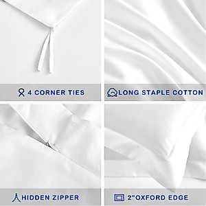 ACCURATEX Duvet Cover Set Queen Size White, 400TC Long Staple Cotton, Sateen Weave Percale Luxe Comforter Cover with Zipper Closure&Corner Ties, 3 Pcs Hotel Duvet Cover with Pillow Shams