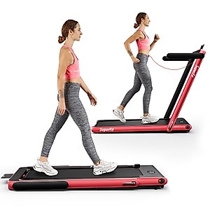 Goplus 2 in 1 Folding Electric Treadmill, 2.25HP Superfit Under Desk, Installation-Free with Blue Tooth Speaker, Remote Control, APP Control and LED Display, Walking Jogging for Home Office