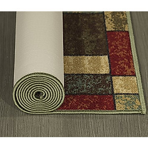 Machine Washable Boxes Design Non-Slip Rubberback 3x10 Traditional Runner Rug for Hallway, Kitchen, Bedroom, Living Room, 2'7" x 9'10", Multicolor