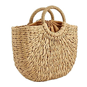 Gets Women Straw Bag, Hand-woven Rattan Tote Clutch Handle Bag Retro Summer Beach Tote Bags Wicker Bags