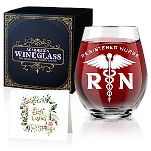 AGMDESIGN Funny Two Sided Good Day Bad Day Don't Even Ask RN Registered Nurse Wine Glass with Gift Box, Gift for Doctor, Medicine, Assistant, Physician, Nurse, Students, Graduation Gifts for Men Women