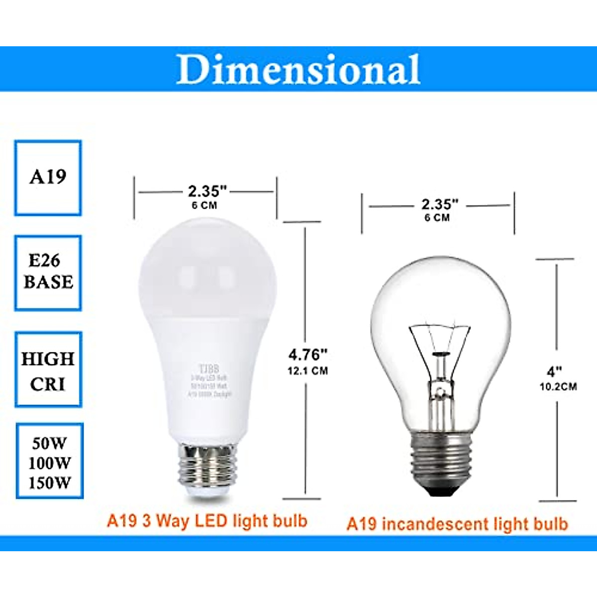 6-Pack 3 Way Bulb 50 100 150W Replacement LED Light Bulbs, Daylight 5000K, Three Way A19 Bulbs with E26 Base,700/1400/2100 Lumen