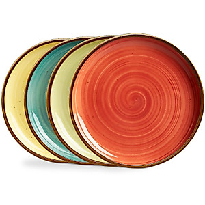 ONEMORE Porcelain Plates Set 10.5 inch Large Dinner Plates for Salad Dessert Ceramic Serving Plate Set of 4, Microwave and Dishwasher Safe