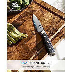 KYOKU 3.5" Paring Knife, Samurai Series Peeling Knife with Pakkawood Handle, Japanese High Carbon Steel Sharp Knife, Full Tang Small Kitchen Knife for Fruit Peeling & Slicing with Sheath and Case