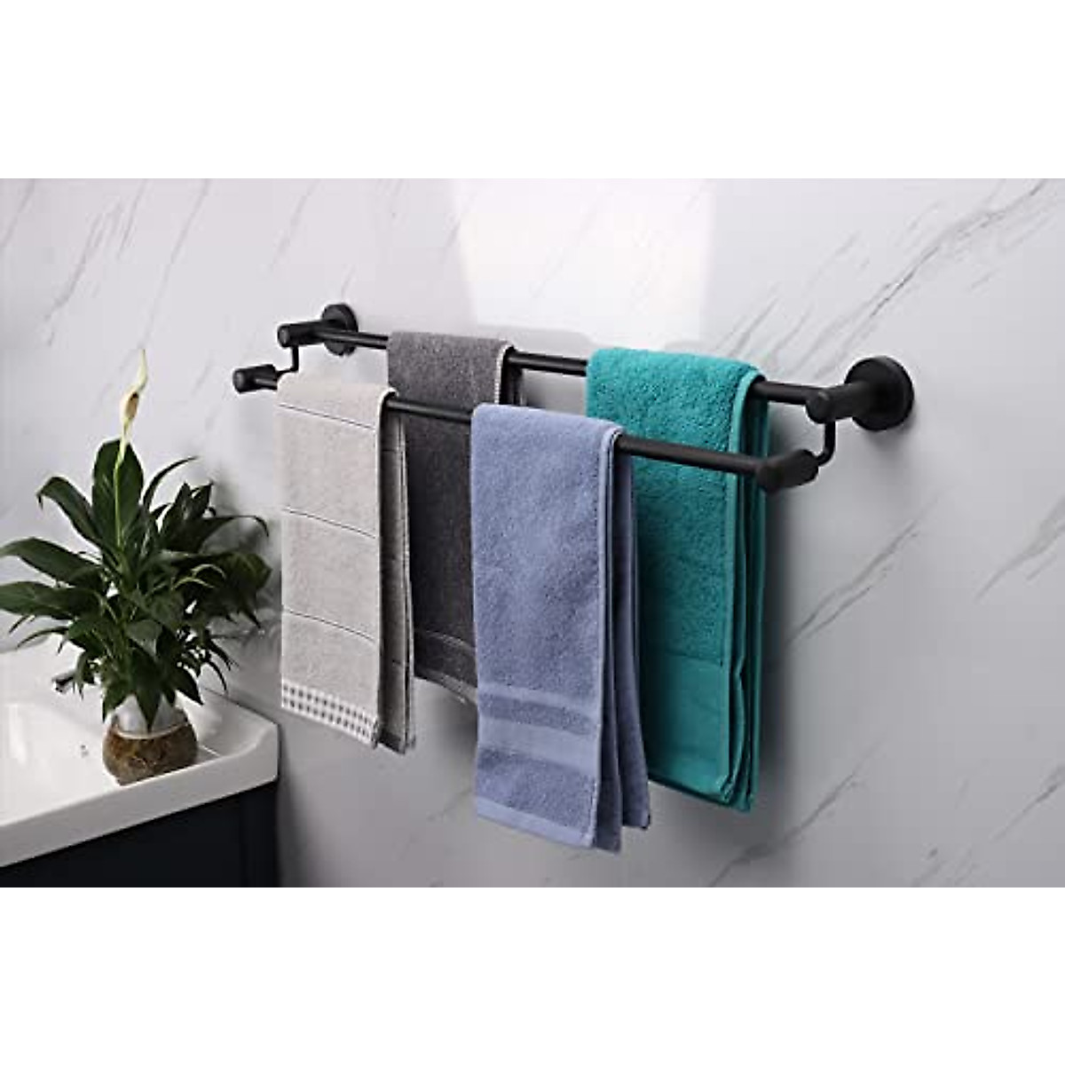 TocTen Double Bath Towel Bar - Thicken SUS304 Stainless Steel Towel Rack for Bathroom, Bathroom Accessories Double Towel Rod Heavy Duty Wall Mounted Towel Holder (Black, 30IN)