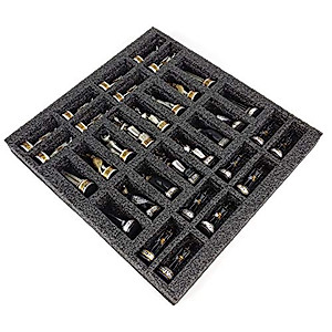 Egyptian Anubis Chess Set Black Silver and Gold Men with 16" Hieroglyphic Board