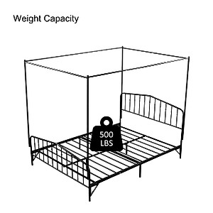 Tensun Detachable Queen Anti-Noise Platform Metal Canopy Bed with Headboard,Black