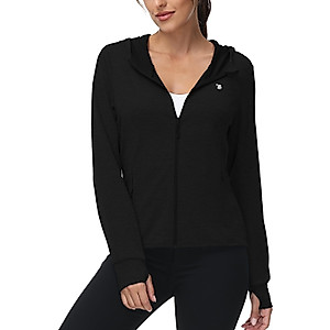 TBMPOY Womens UPF 50+ Sun Protection Hoodie Jackets Light Weight Long Sleeve Shirts Hiking Outdoor Full Zip Tops Black L