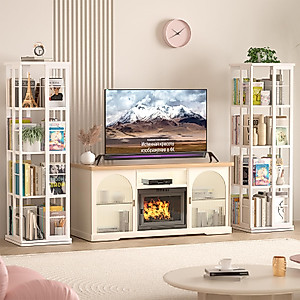 Aheaplus Rotating Bookshelf, Corner Bookshelf, 360 Display Wood Spinning Bookshelf, Floor Standing Bookcase Narrow Shelf Revolving Organizer Storage Rack for Small Space, Bedroom, Study Room, White