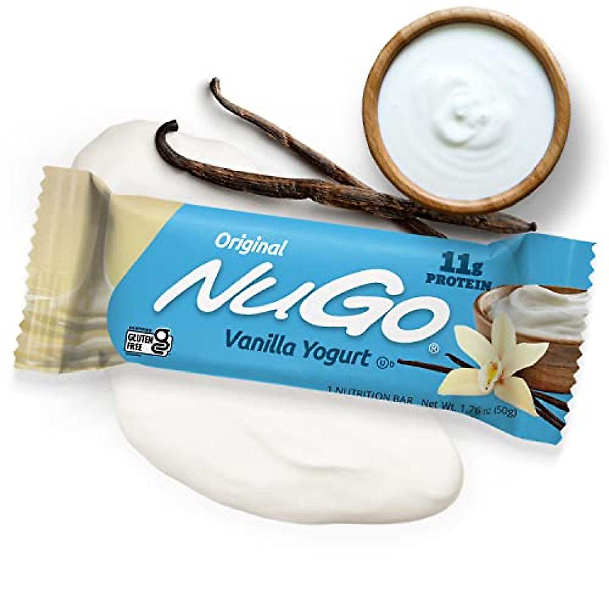NuGo Protein Bar, Vanilla Yogurt, 11g Protein, 170 Calories, Gluten Free, 1.76 Ounce each, 15 Count (Pack of 1)