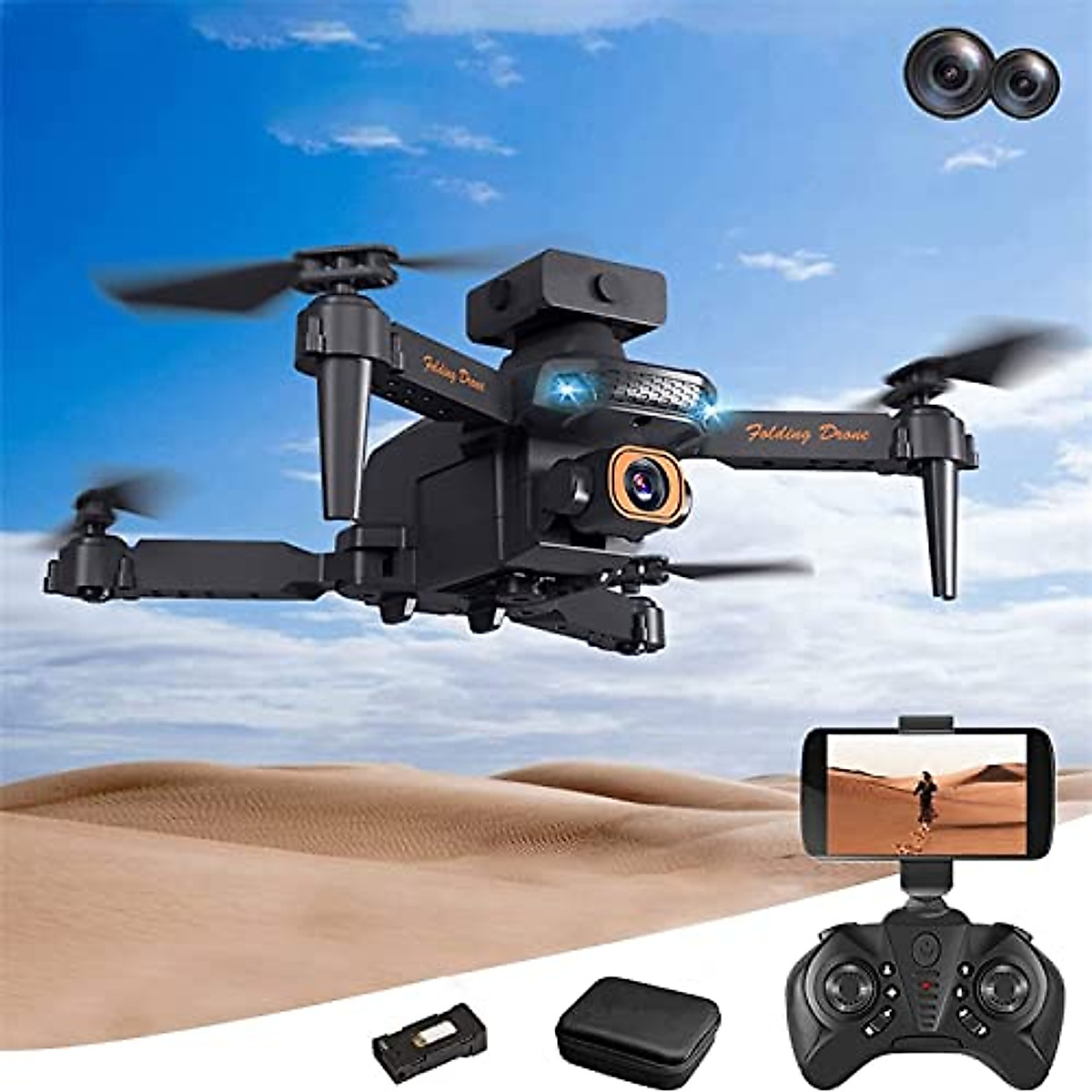 2 Pack Mini Drone With 1080P Dual HD Camera Remote Control Halloween Christmas Gifts With Altitude Hold Headless Mode,WiFi, Trajectory Flight, Camera/Video