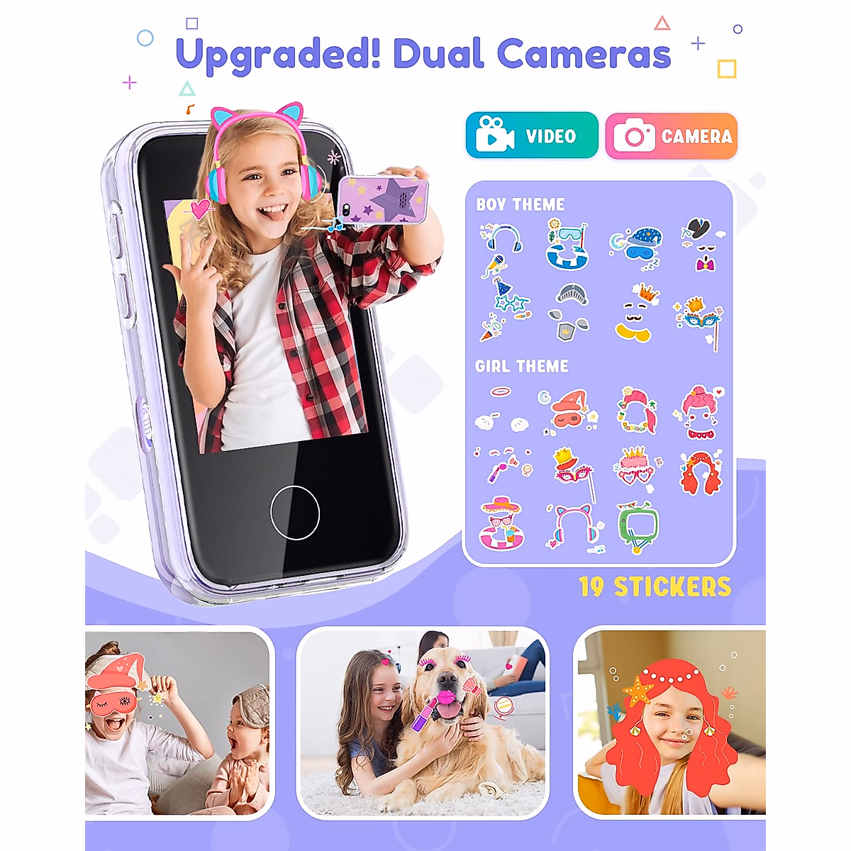 JOYJAM Phone for Kids Age 3-8,Kids Smart Phone for Girls Christmas Birthday Gifts,Toy Phone with Dual Camera Music Player Puzzle Games,Touchscreen Phone Learning Toy for 3 4 5 6 7 8 Year Old Girls