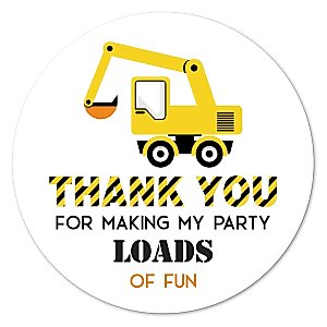 Construction Truck Thank You Stickers, 2 Inch Birthday Baby Shower Party Favor Labels 40-Pack