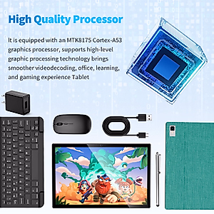 Android Tablet 2 in 1 Tablet, 10 inch Android 12 Tablet 6GB+64GB with Keyboard, Tablets with Case Mouse Stylus,512GB Expandable Dual Camera, WiFi, Bluetooth, GMS Certified Tablet PC(Green)