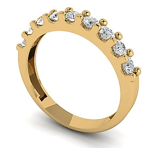 Yellow Solid 14k Gold Stackable Wedding Bridal Engagement Ring Band - Clear Simulated Diamond 0.63Ct Round Cut Sz 7.75