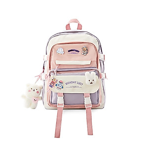 Kawaii Backpack For School Cute Aesthetic Kids Elementary Kindergarten With Kawaii Pin And Accessories Chains Mochilas Escolares Para Niñas Toddler Backpack For Girls, Purple