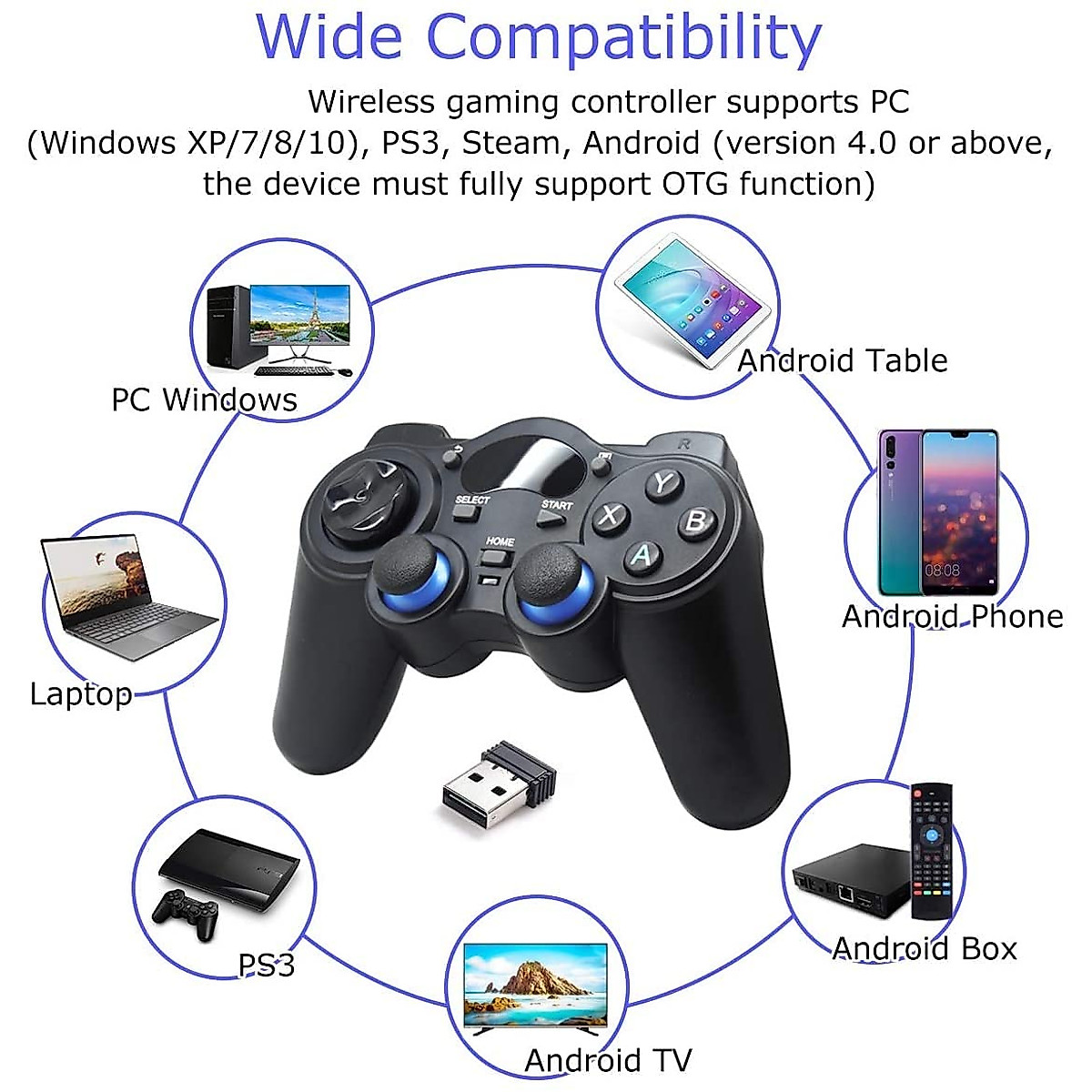 2 Pack USB Wireless Gaming Controller for PC/Laptop Computer (Windows XP/7/8/10)/ Android / PS3 & Steam Joystick Gamepad for pc Games Controller Compatible Android (Black+Black)