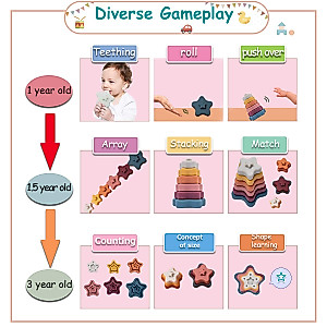 Promise Babe Silicone Stacking Toys Heart Shape Stacking Blocks Soft Baby Toy 6pcs Building Stacker