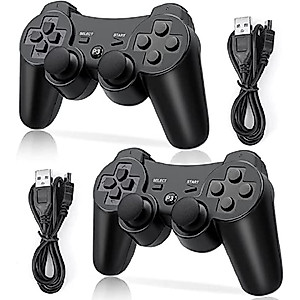 Lyyes Wireless Controller 2 Pack for PS-3,Double Shock,Rechargeable Analog Joystick,Remote for PS-3