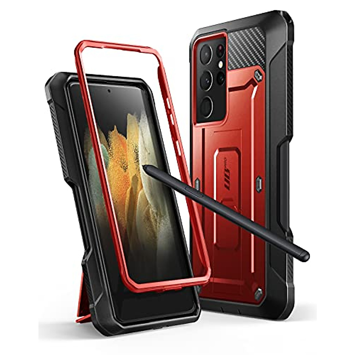 SUPCASE Unicorn Beetle Pro Series Case for Samsung Galaxy S21 Ultra 5G (2021 Release), Full-Body Dual Layer Rugged Kickstand Case with S Pen Slot (Ruddy)