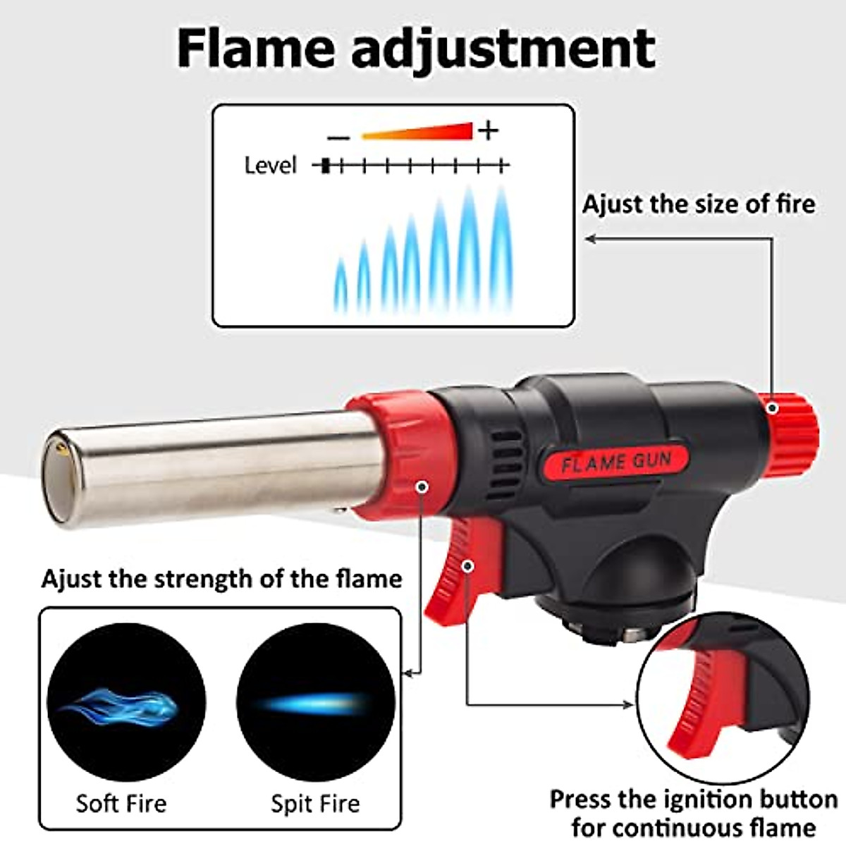 SINKUG Cutting Torches, Blow Torches with Adjustable Continuous Flame,Butane Lighter Blow Torch Cooking Torch Refillable for Desserts,Creme Brulee,Baking and Soldering