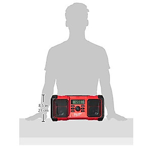 Milwaukee 2890-20 18V Dual Chemistry M18 Jobsite Radio with Shock Absorbing End Caps, USB 2.1A Smartphone Charging, and 3.5mm Aux Jack