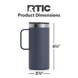 RTIC 16 oz Coffee Travel Mug with Lid and Handle, Stainless Steel Vacuum-Insulated Mugs, Leak, Spill Proof, Hot Beverage and Cold, Portable Thermal Tumbler Cup for Car, Camping, Navy, Matte