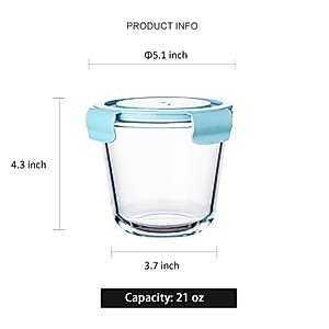 binsakao Glass Food Storage Containers, 21 oz Glass Soup Containers with Lids, Meal Prep Container Glass Bowls, Freezer, Microwave and Dishwasher Safe - Pack of 4 (Clear)