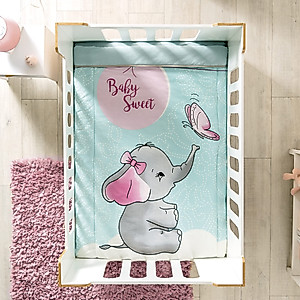 DreamPartyWorld Elephant Crib Bedding Set 4 Pieces for girl with Comforter Fitted Sheet Crib,Lovely Nursery Crib Sets for Baby Butterfly,Green