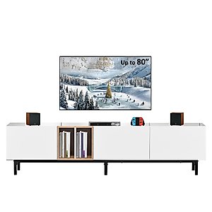 Merax Modern TV Entertainment Center with 3 Cabinets & Open Shelves, Wood TV Stand for TVs Up to 80” for Living Room Bedroom (White)