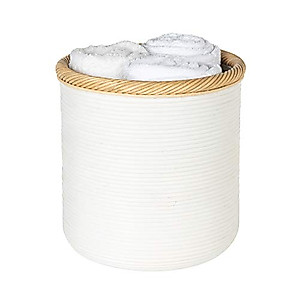 KOUBOO Round Coiled Rattan Twisty, Natural and White Storage Basket