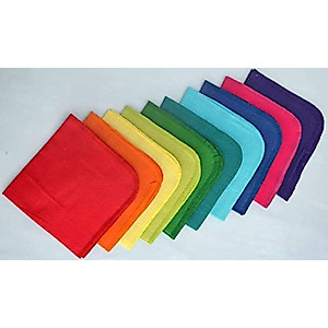 1 Ply Solid Cotton Flannel 12x12 Inches Paperless Towels Set of 10 Rainbow Set