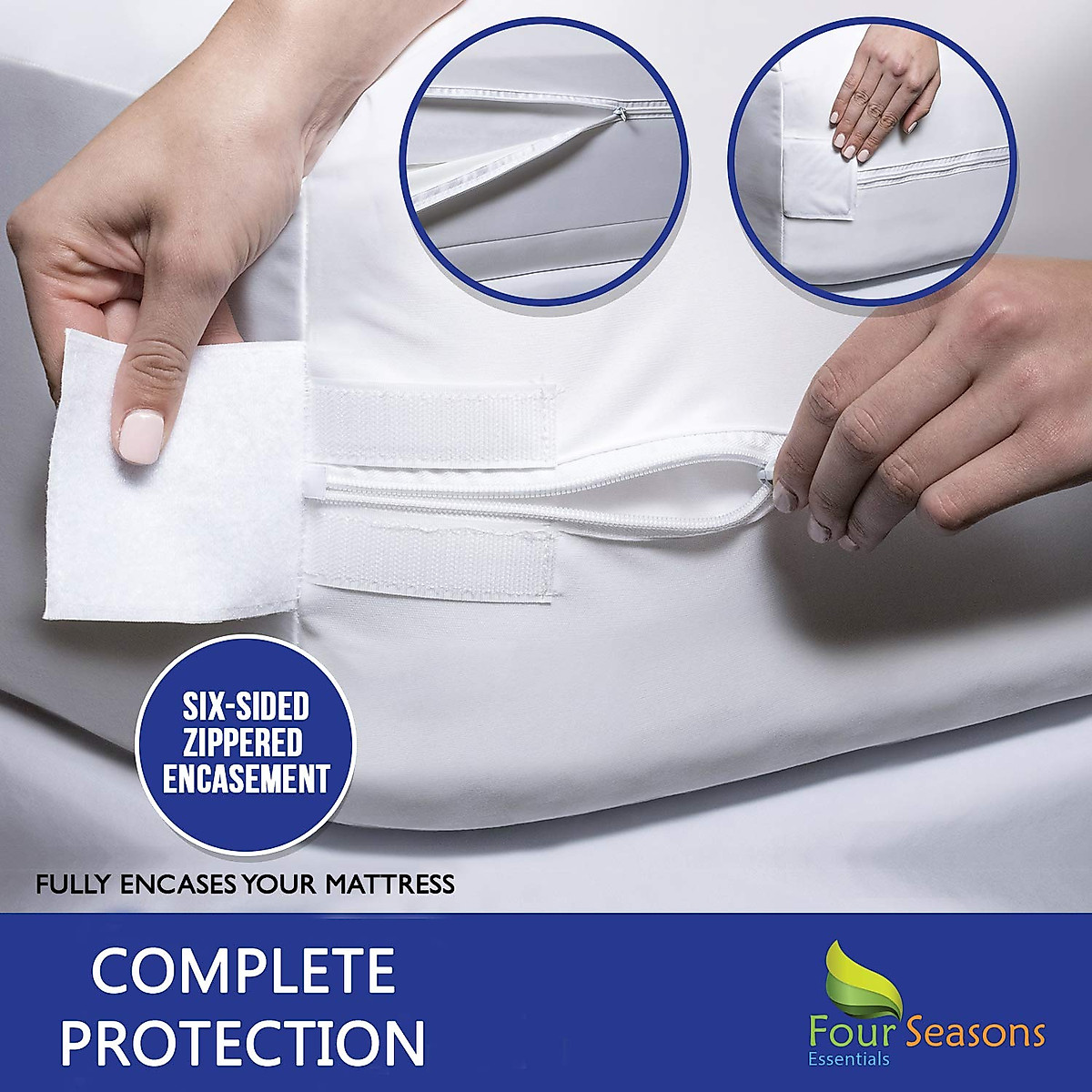 Full Extra Long (XL) Mattress Protector (8"-11" Depth) Waterproof Zippered Encasement Premium Quality Bed Cover Protects Against Dust White
